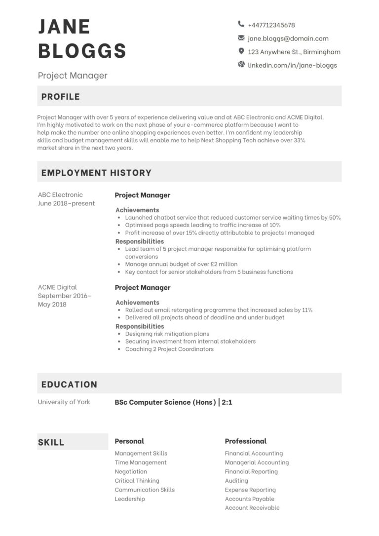 Good CV Example and Template for All Job Applications | Totaljobs